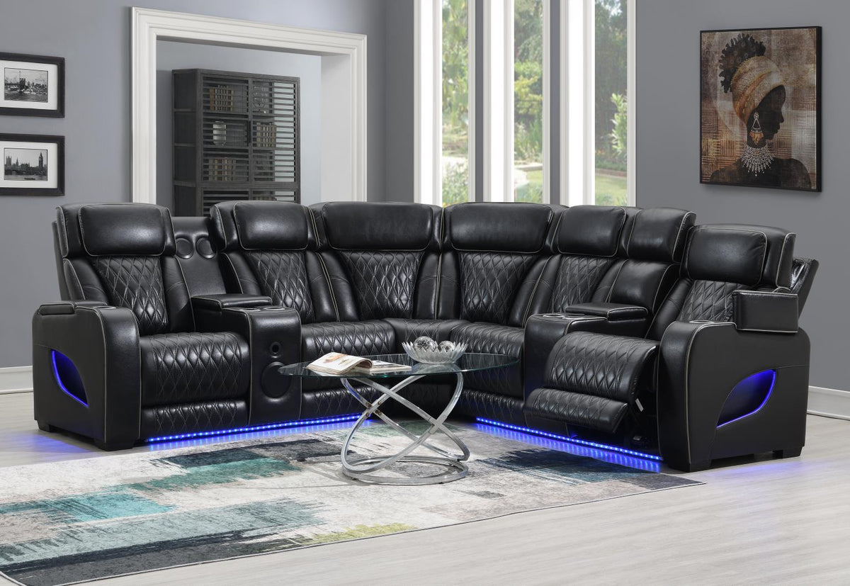 BLACK 3 PC POWER LED SECTIONAL — M&V Mattress and Furniture